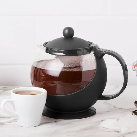 Choice 42 oz. Tempered Glass Tea Pot Infuser with Stainless Steel Bask